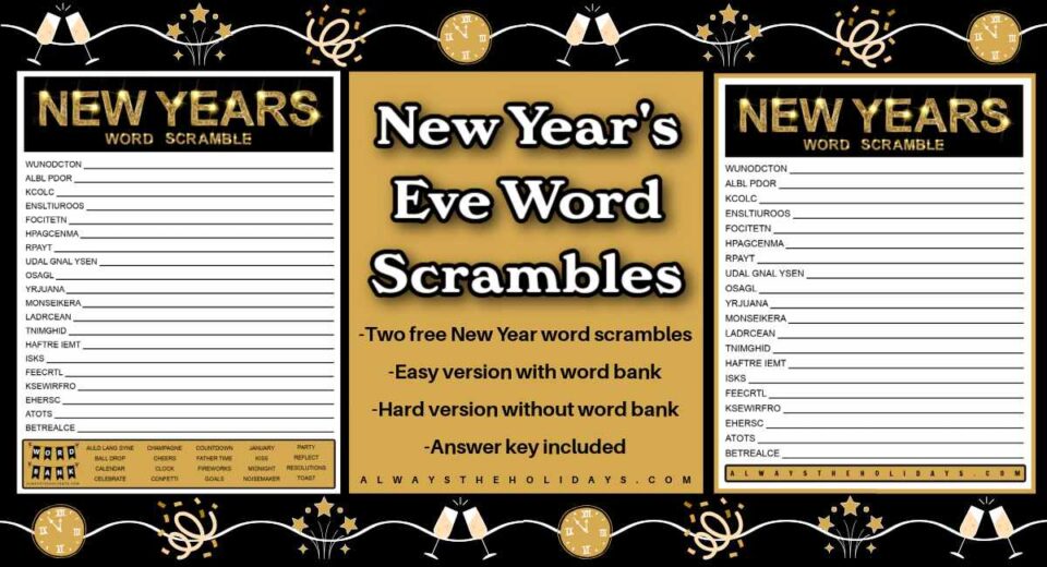 Free Printable New Year's Word Scramble (PDF & JPG Versions)