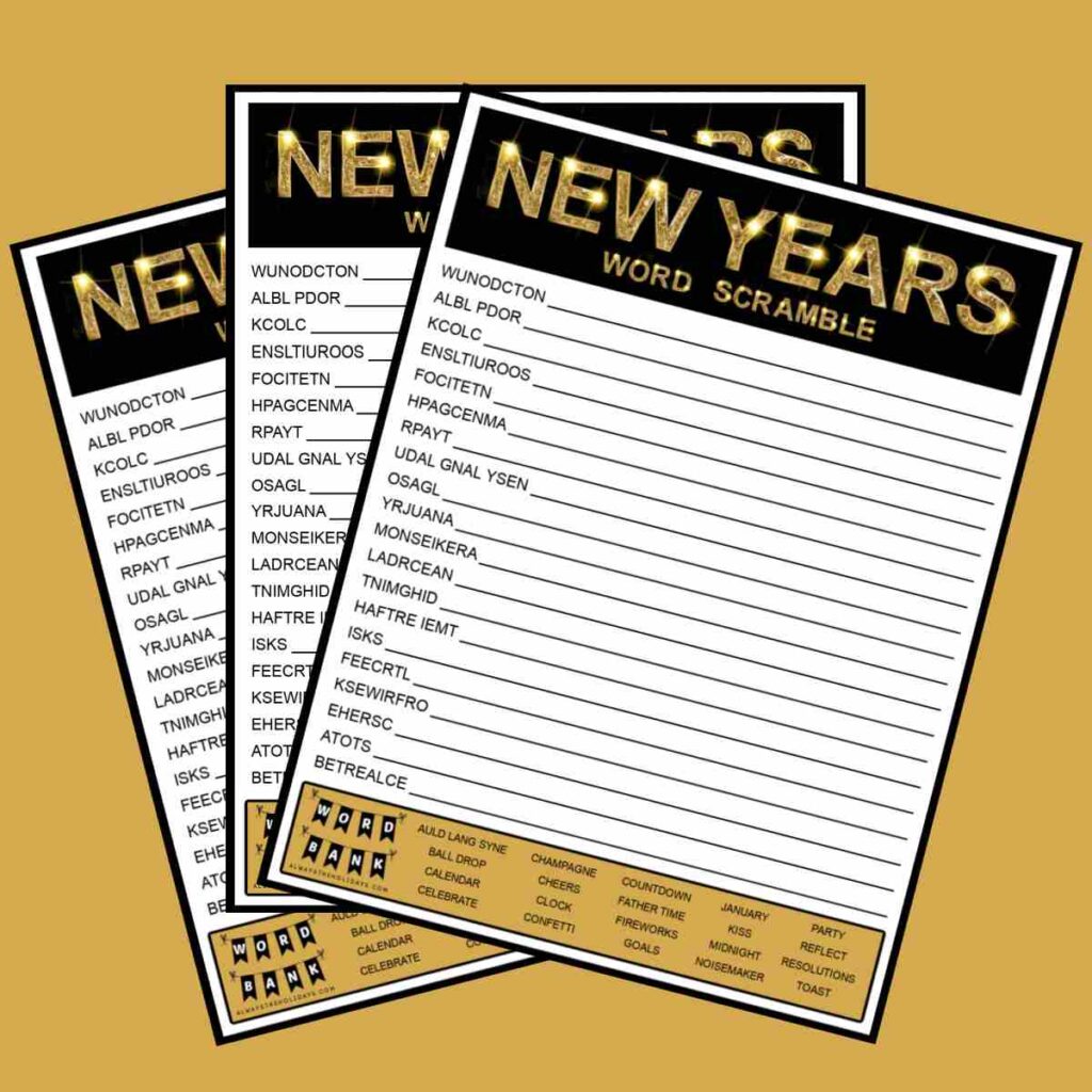 Free Printable New Year's Word Scramble (PDF & JPG Versions)