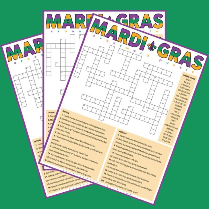 Free Mardi Gras Crossword Puzzle Printable (PDF & JPG)