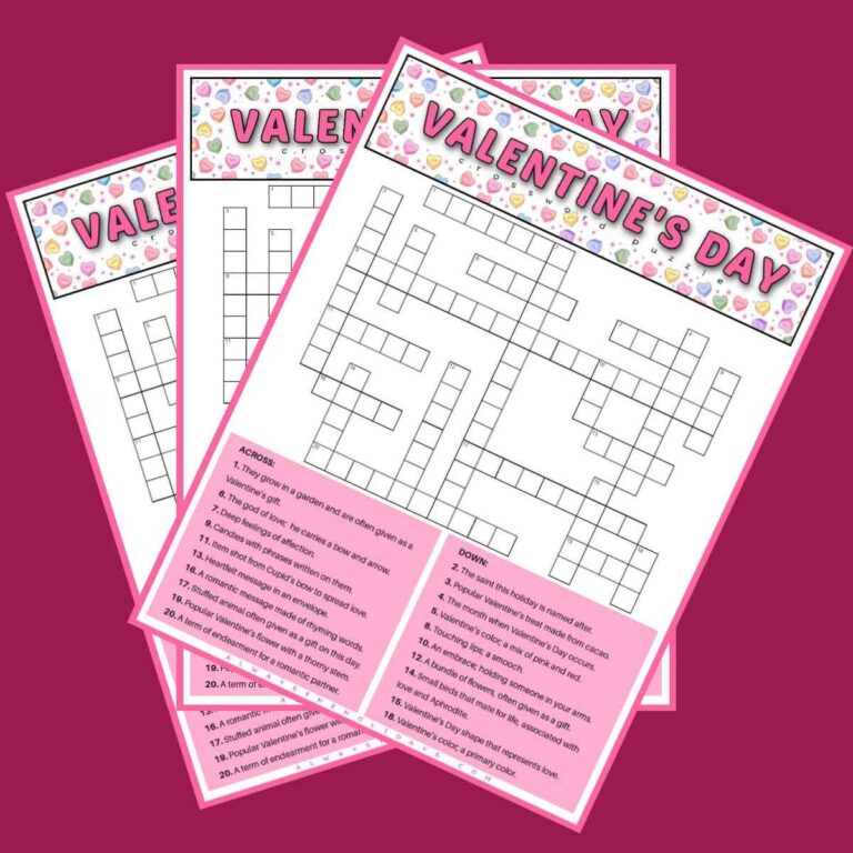 Free Printable Valentine's Day Crossword Puzzle (PDF & JPG)