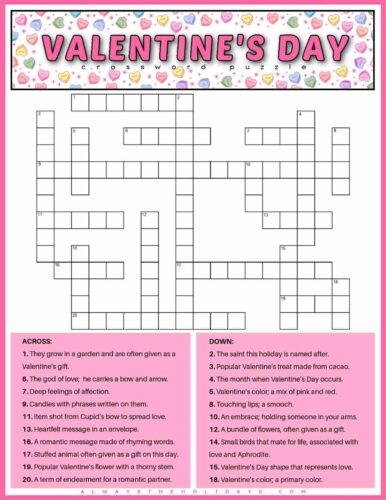 Free Printable Valentine's Day Crossword Puzzle (PDF & JPG)