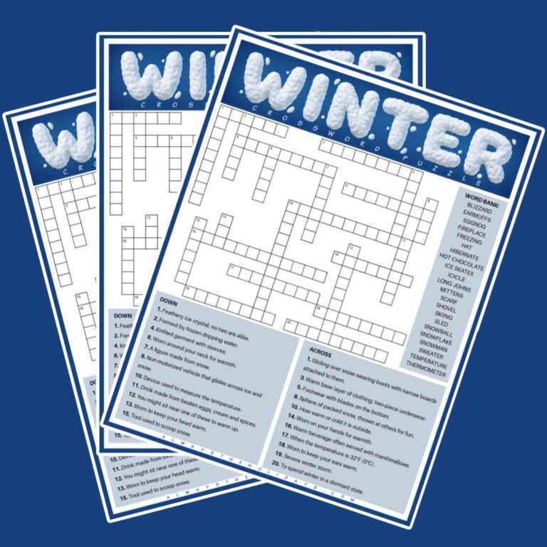 Free Winter Crossword Puzzle Printable with Answers (PDF & JPG)