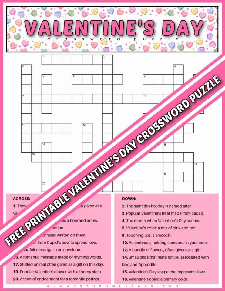Free Printable Valentine's Day Crossword Puzzle (PDF & JPG)