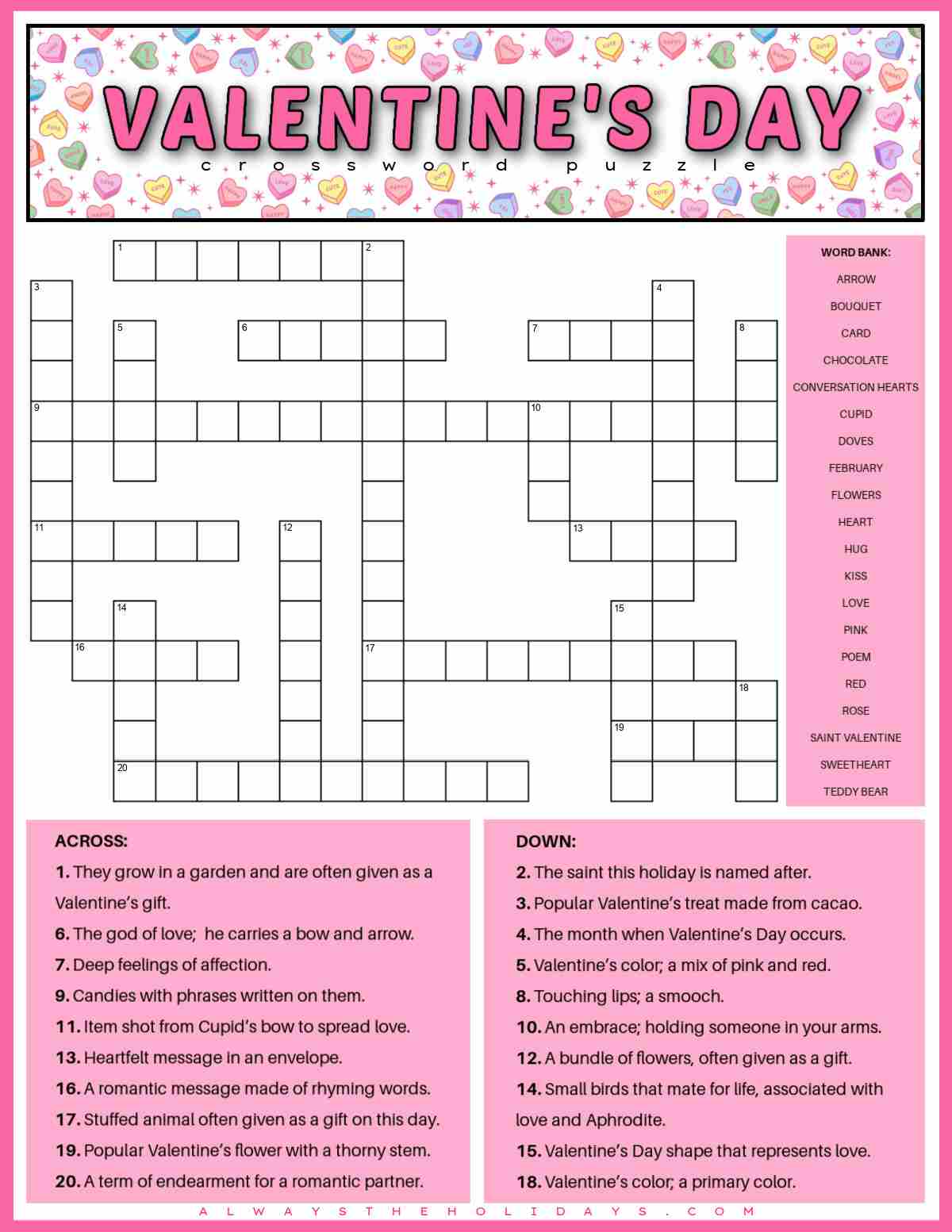Free Printable Valentine's Day Crossword Puzzle (PDF & JPG)