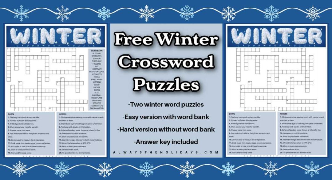 Free Winter Crossword Puzzle Printable with Answers (PDF & JPG)