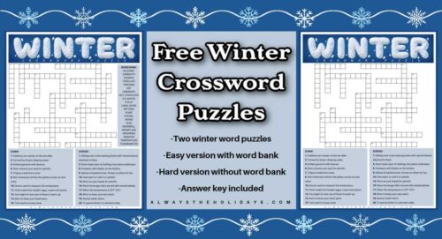 Free Winter Crossword Puzzle Printable with Answers (PDF & JPG)