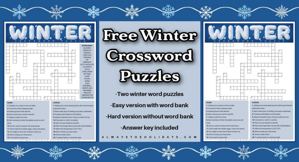 Free Winter Crossword Puzzle Printable with Answers (PDF & JPG)