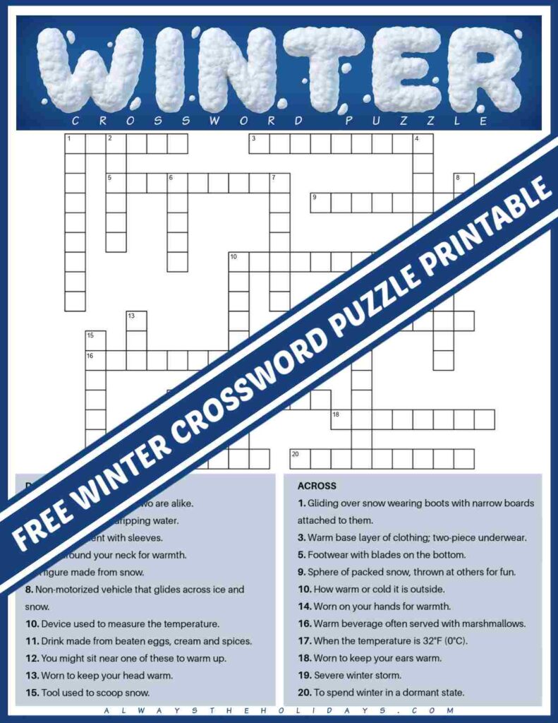 Free Winter Crossword Puzzle Printable with Answers (PDF & JPG)
